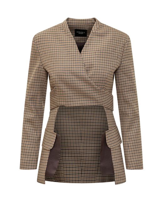 A.W.A.K.E. MODE Collarless Blazer in Brown | Lyst