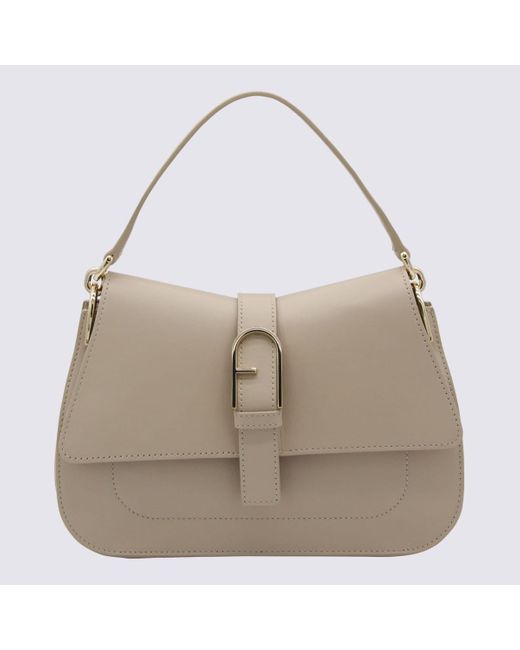 Furla Cream Leather Flow Bag in Natural | Lyst