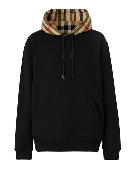Burberry Cotton Hoodie Check in Black for Men | Lyst UK