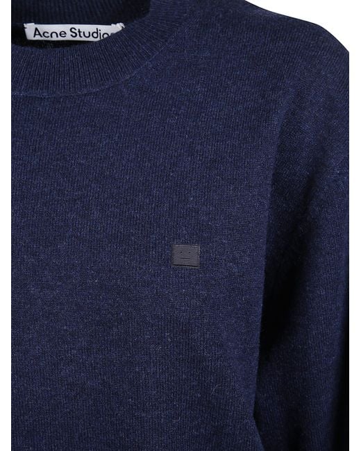 Acne Studios Crew-Neck Sweater With "Face" Micro Logo in Blue | Lyst