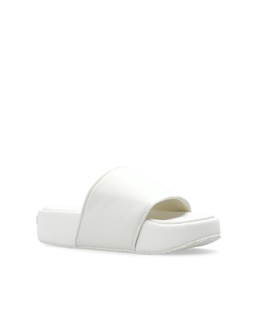 Y-3 Leather Platform Slides in White | Lyst