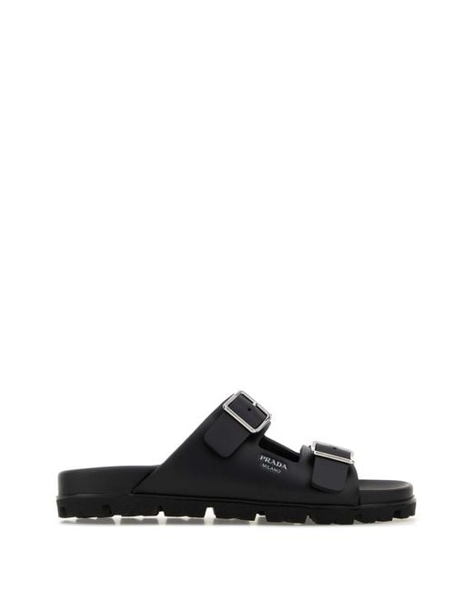 Prada Leather Slippers in Black | Lyst UK
