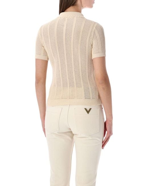 Valentino Garavani Open-Knit Polo Shirt in White | Lyst UK