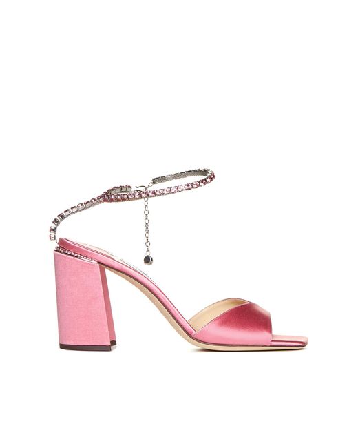 Jimmy Choo Saeda Satin And Crystals Sandals in Pink | Lyst