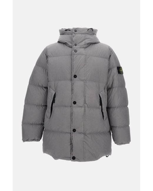 Stone Island Long Puffer Jacket With Hood in Gray for Men | Lyst