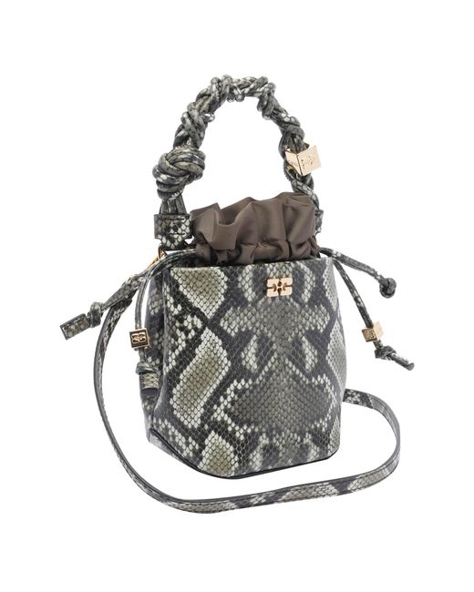 Ganni Mini Bou Snake Bucket Bag in Gray | Lyst