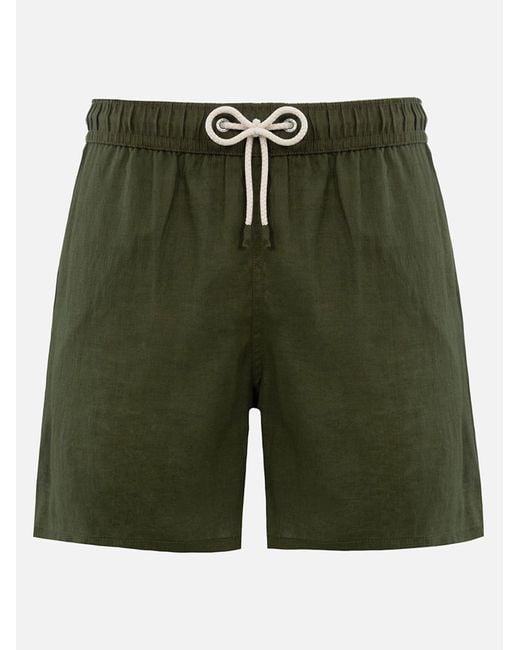 Mc2 Saint Barth Mid-Length Military Linen Swim-Shorts Gustavia in Green ...