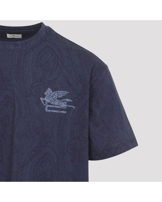 Etro Crewneck Embroidery Logo T-Shirt in Blue for Men | Lyst UK