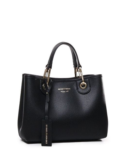Emporio Armani Myea Logo Stamp Shopping Bag in Black | Lyst