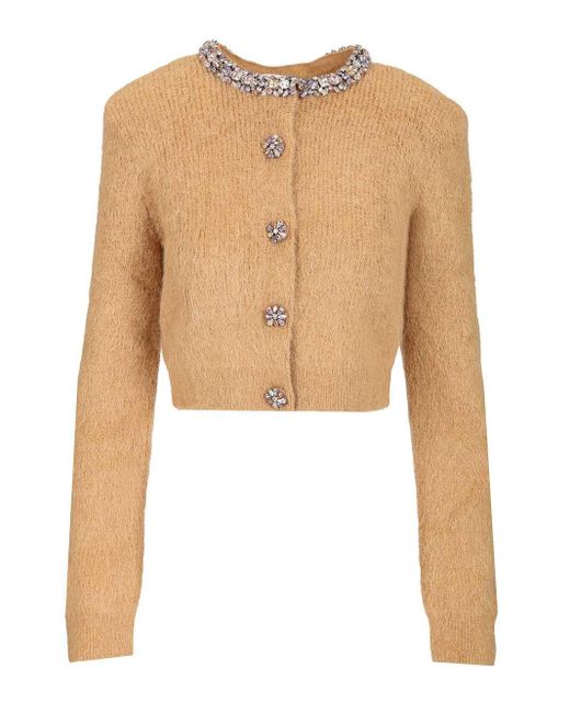 Self-Portrait Alpaca Cardigan in Natural | Lyst UK