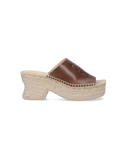Loewe Paula's Ibiza Leather Platform Wedge Sandals in Brown | Lyst