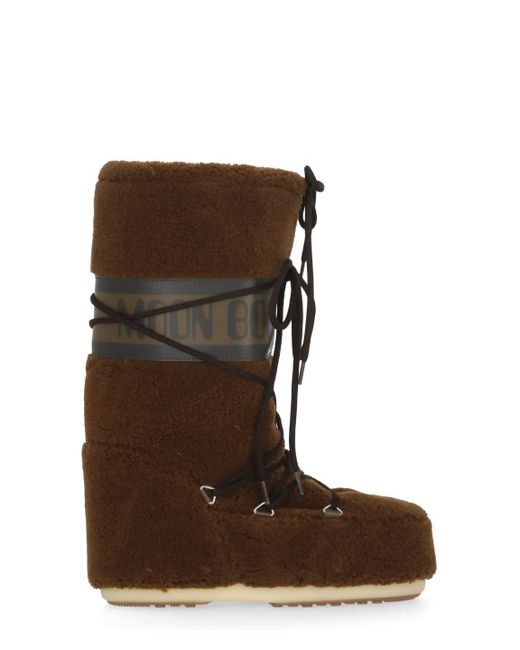 Moon Boot Icon Fleece Boots in Brown | Lyst