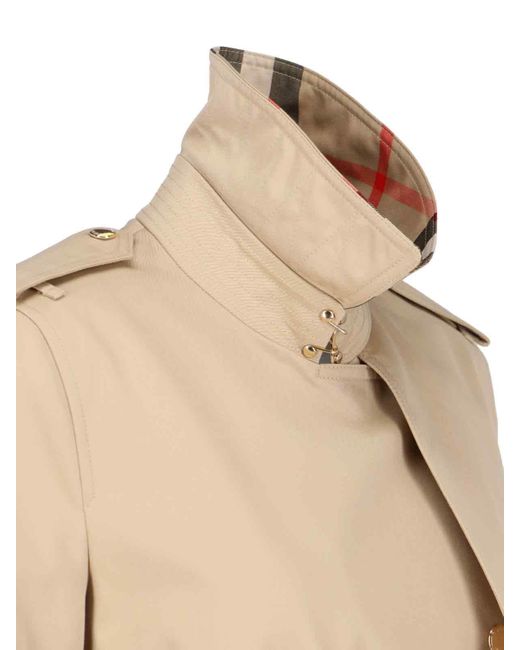 Burberry Check Details Trench Coat in Natural | Lyst