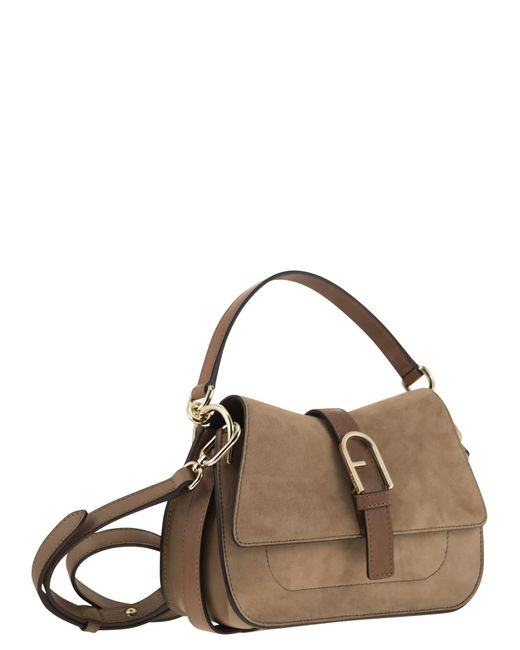 Furla Suede Leather Mini Top-Handle Crossbody Bag in Brown | Lyst