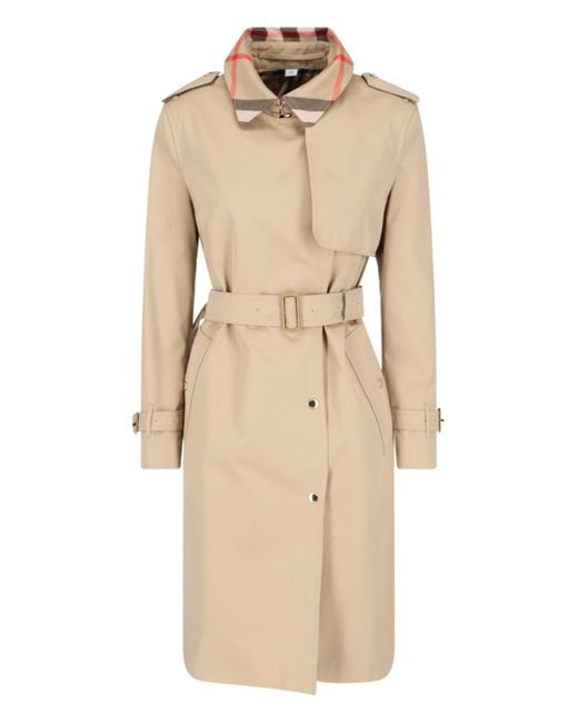 Burberry Check Details Trench Coat in Natural | Lyst