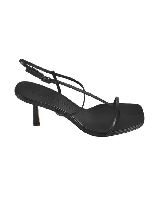 STUDIO AMELIA Engraved Logo Back Strap Sandals in Black | Lyst