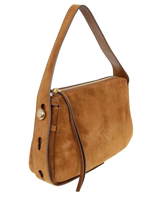 Tory Burch Romy Suede Shoulder Bag in Brown | Lyst UK