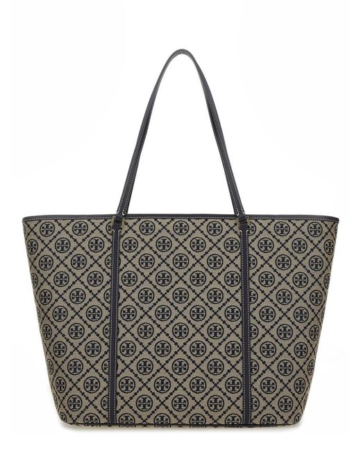 Tory Burch T Monogram Zippered Shopping Bag in Black | Lyst