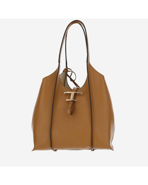 Tod's Timeless Leather Hobo T Bag Small in Brown | Lyst