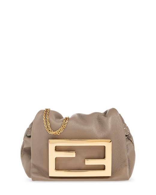 Fendi Ff Plaque Chain-Linked Shoulder Bag in Gray | Lyst