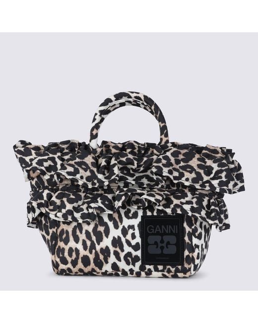 Ganni Leopard Satchel in Black | Lyst