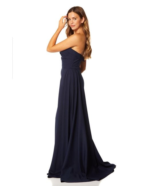 Jarlo Zo Strapless Maxi Dress With Pleated Side Skirt Drape in Blue | Lyst
