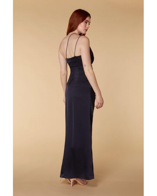 Jarlo Paula One Shoulder Satin Maxi With Thigh Split in Blue | Lyst