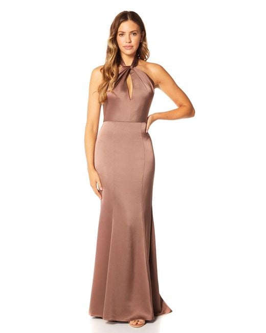 Jarlo Zoeigh Halter Neck Maxi Dress With Keyhole Bodice Detail in Brown ...