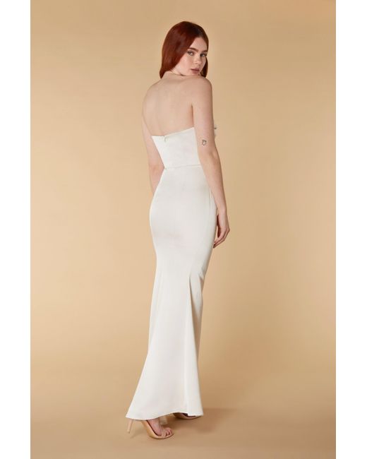 Jarlo Lisa Strapless Satin Maxi With Train in Natural | Lyst