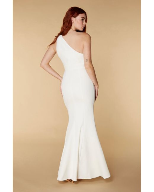 Jarlo Zaria One Shoulder Fishtail Maxi With Cut Out Detail in Natural ...