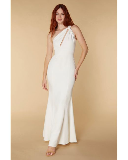 Jarlo Zaria One Shoulder Fishtail Maxi With Cut Out Detail in Natural ...