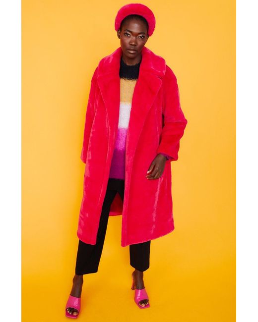 Jayley Faux Fur Midi Shaved Shearling Coat in Pink | Lyst UK