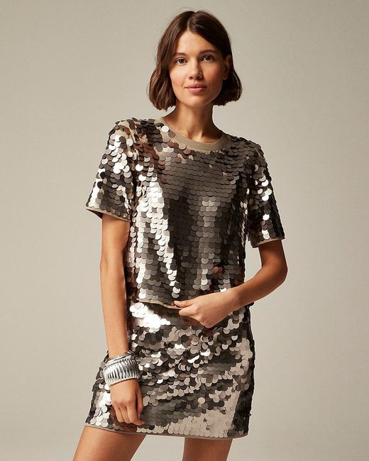 J.Crew Collection Sequin-Embellished T-Shirt in Brown | Lyst