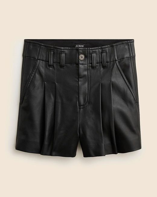 J.Crew Pleated Faux Leather Trouser Shorts in Black | Lyst