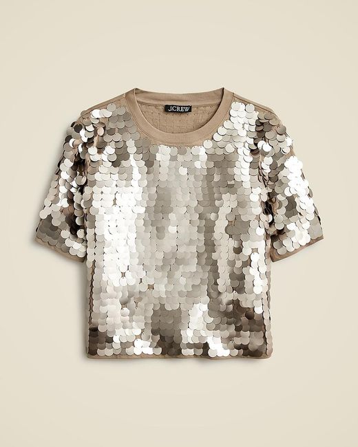 J.Crew Collection Sequin-Embellished T-Shirt in Brown | Lyst