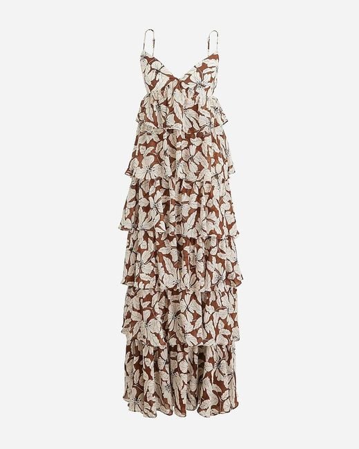 J.Crew Collection Ruffle-Tier Dress in Natural | Lyst