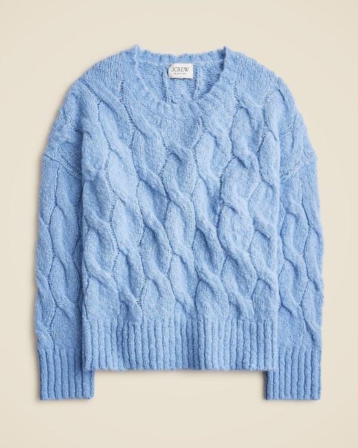 J.Crew Collection Oversized Cable-Knit Crewneck Sweater in Blue | Lyst
