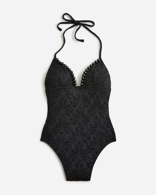 J Crew Cloque One Piece Swimsuit With Beaded Trim In Black Lyst