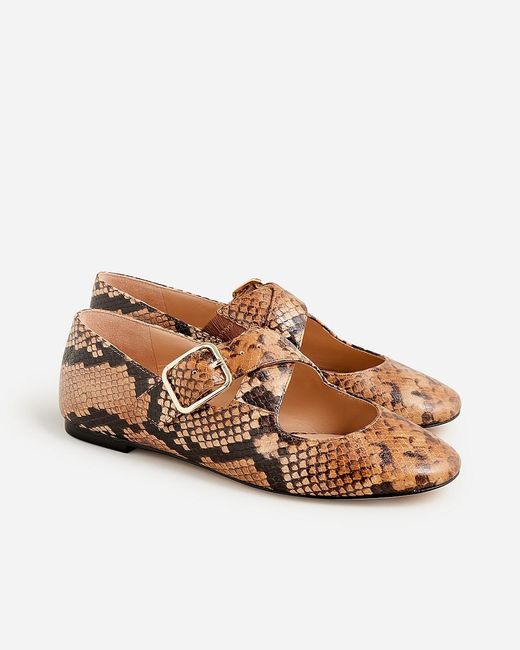 J.Crew Logan Crisscross Mary Jane Ballet Flats in Brown | Lyst