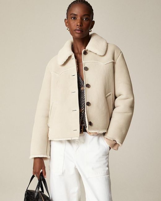 J.Crew Collection Shearling Jacket in Natural | Lyst