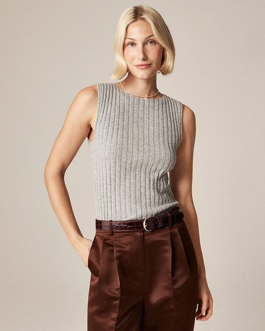 J.Crew Wide-Rib Cashmere Sweater Shell in Brown | Lyst