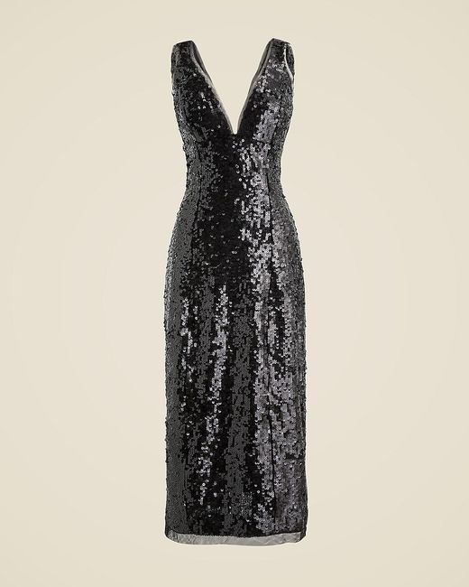 J.Crew Sequin Midi Sheath Dress in Black | Lyst