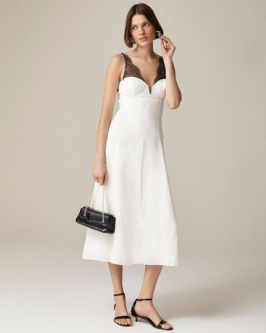 J.Crew Collection Structured Lace-Trim Dress in Natural | Lyst
