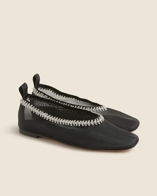 J.Crew Quinn Rhinestone-Embellished Ballet Flats in Black | Lyst