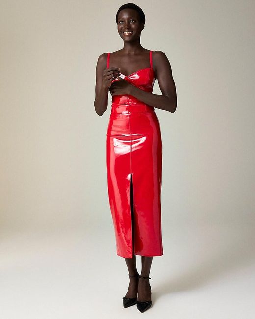 J.Crew Christopher John Rogers X Front-Slit Skirt in Red | Lyst