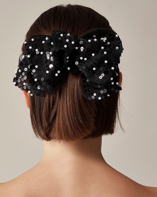 J.Crew Sequin Sheer Hair Bow in Black | Lyst