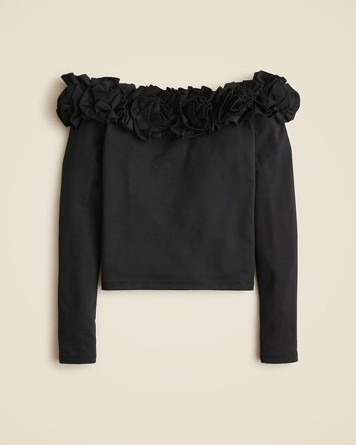 J.Crew Stretch Cotton-Blend Off-The-Shoulder Top With Rosettes in Black ...