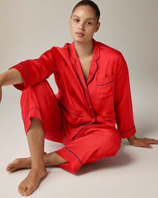 J.Crew Satin Pajama Pant Set in Red | Lyst