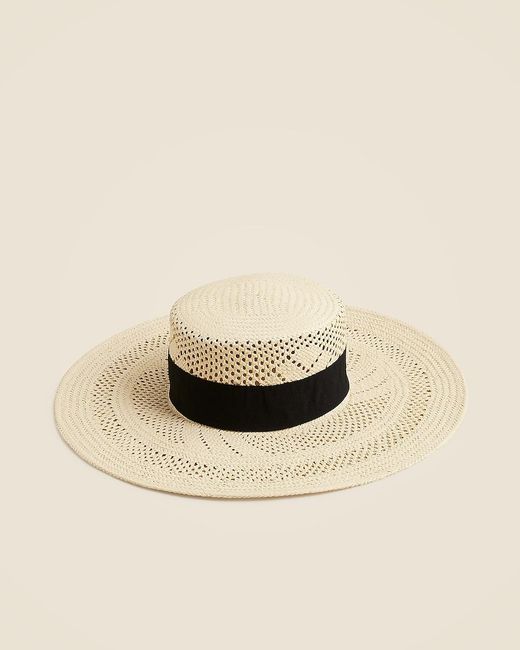 J.Crew Wide-Brim Boater Hat With Ribbon in Black | Lyst