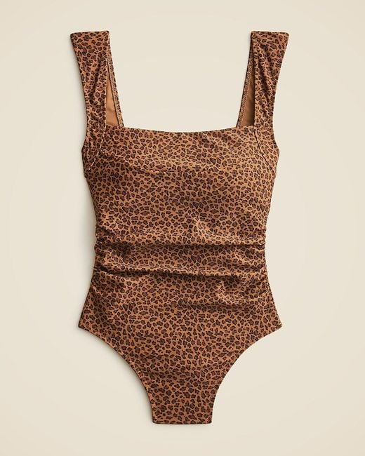 J.Crew Long-Torso Ruched Squareneck One-Piece in Brown | Lyst